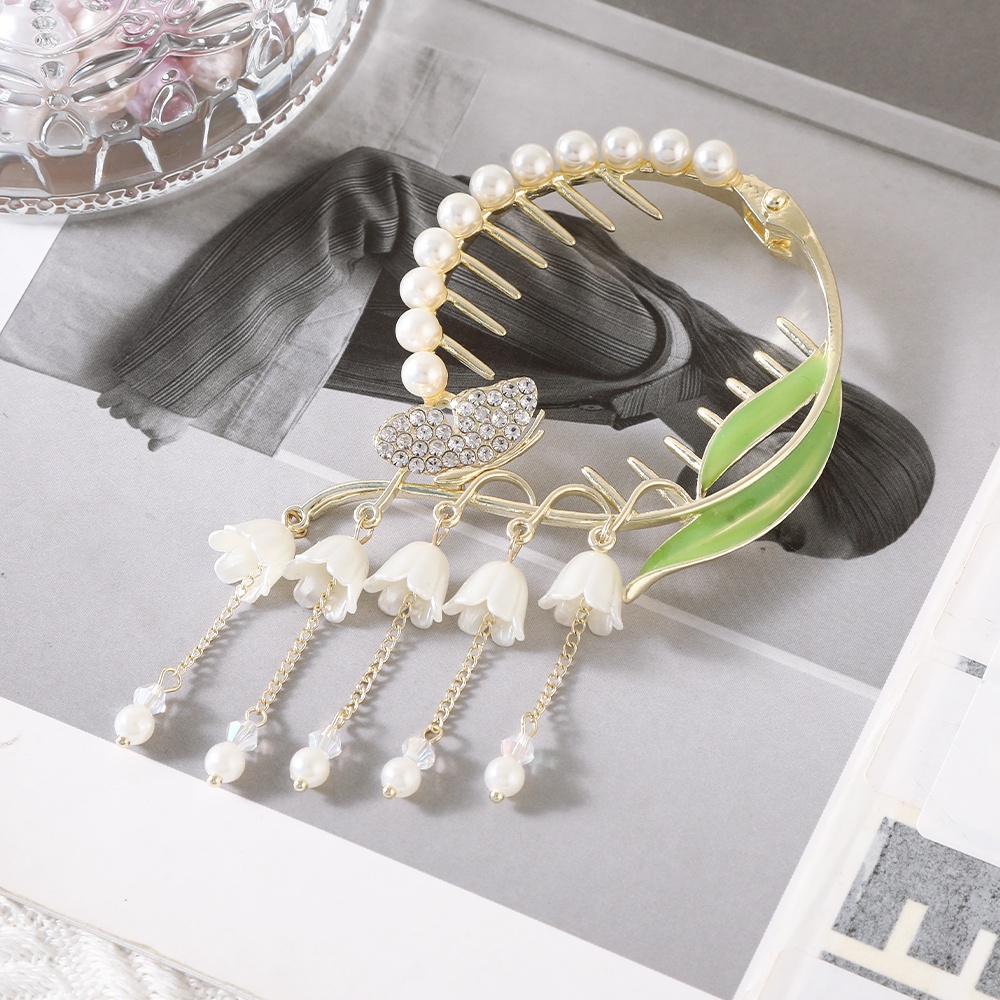 Pearl Butterfly Flower Tassel Hair Bun Buckle Hairpin Back Brain Spoon ...