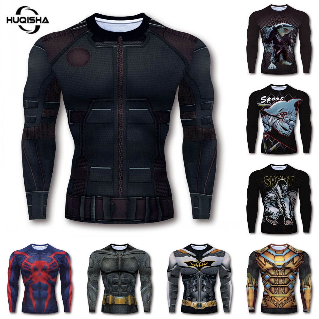 Fitness Compression Shirt Men Bodybuilding Long Sleeve Workout 3D ...