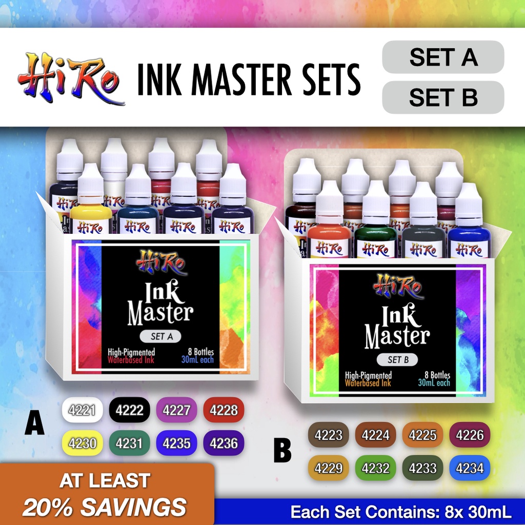 Hiro Ink Master Sets | High Pigmented Inks (8x30ml) Saturated ...