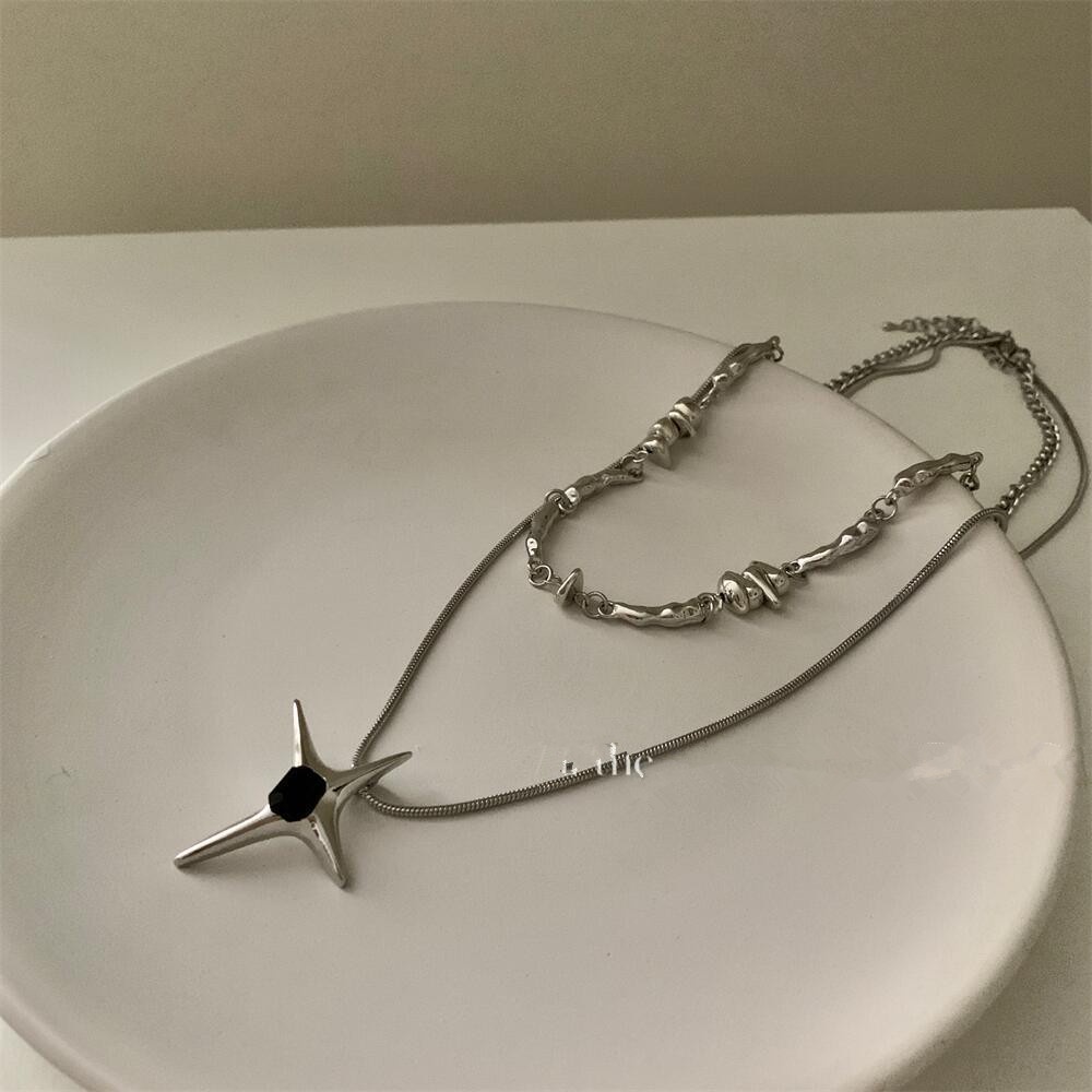 Niche design sweet cool ins double awn star necklace snake bone ...