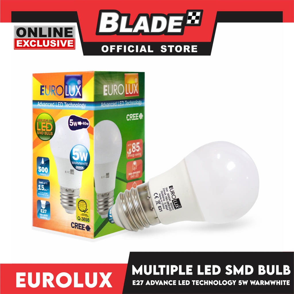Eurolux LED SMD Bulb E27 5W 3000k Warmwhite | Shopee Philippines