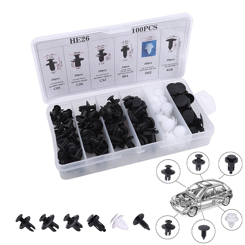 Set of 100 Rivets, Expansion Pins, Plastic Expansion Screws suitable ...