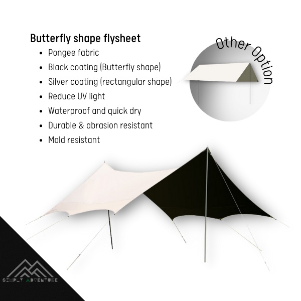 Butterfly shape black coating flysheet rectangular shape silver coating ...