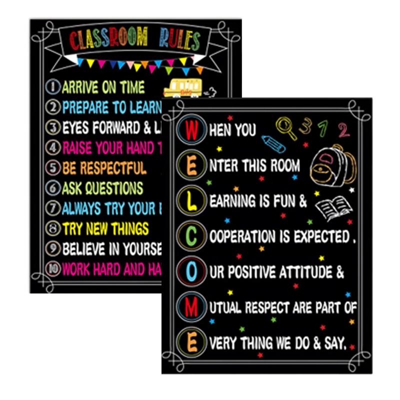 2 PCS Welcome Poster Classroom Rules Poster for Kindergarten Elementary ...