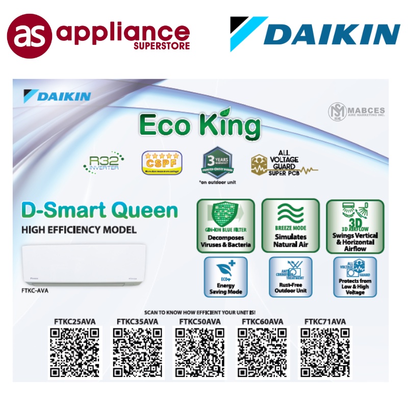 Daikin 3HP D-Smart Queen Wall Mounted Split Type Inverter Aircon ...