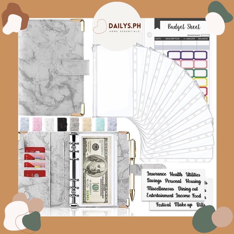 •DAILYS• Money Budget Planner with Zipper Pouch For Savings with 28pcs ...