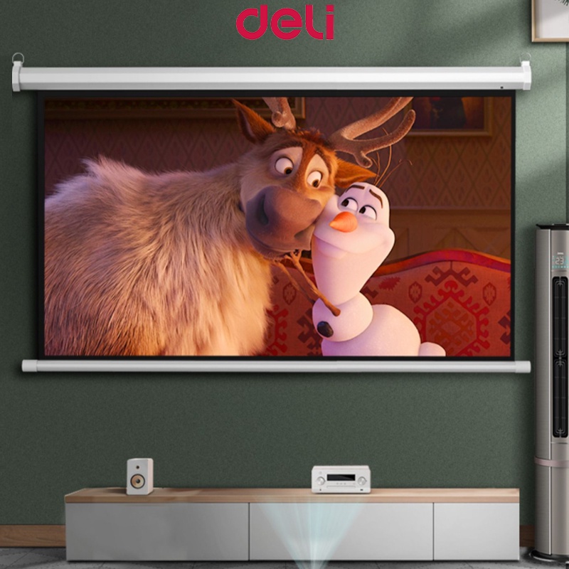 Deli Projection Screen Retractable Pull Down HD Projector White Screen ...