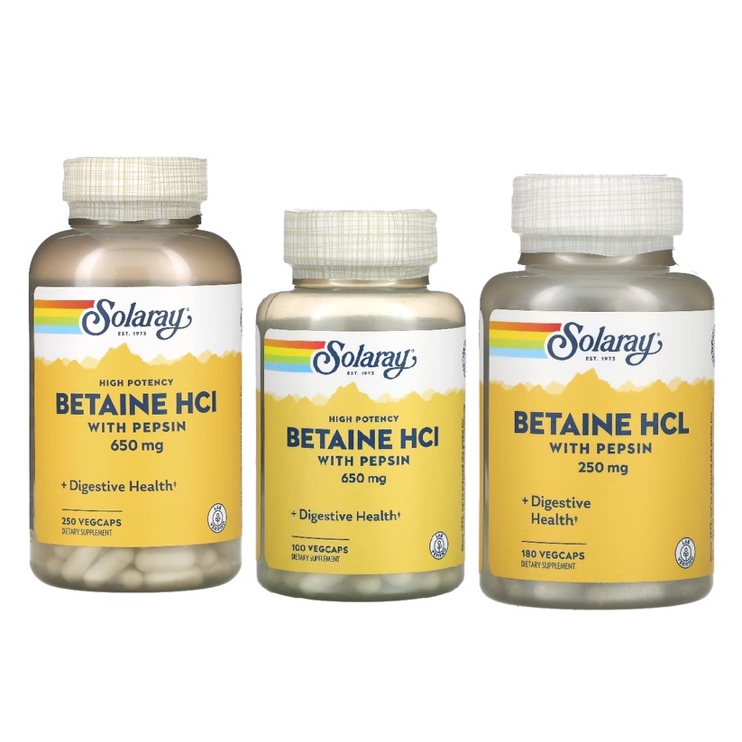 Solaray, High Potency Betaine HCL with Pepsin, 650 mg, 100 VegCaps or ...