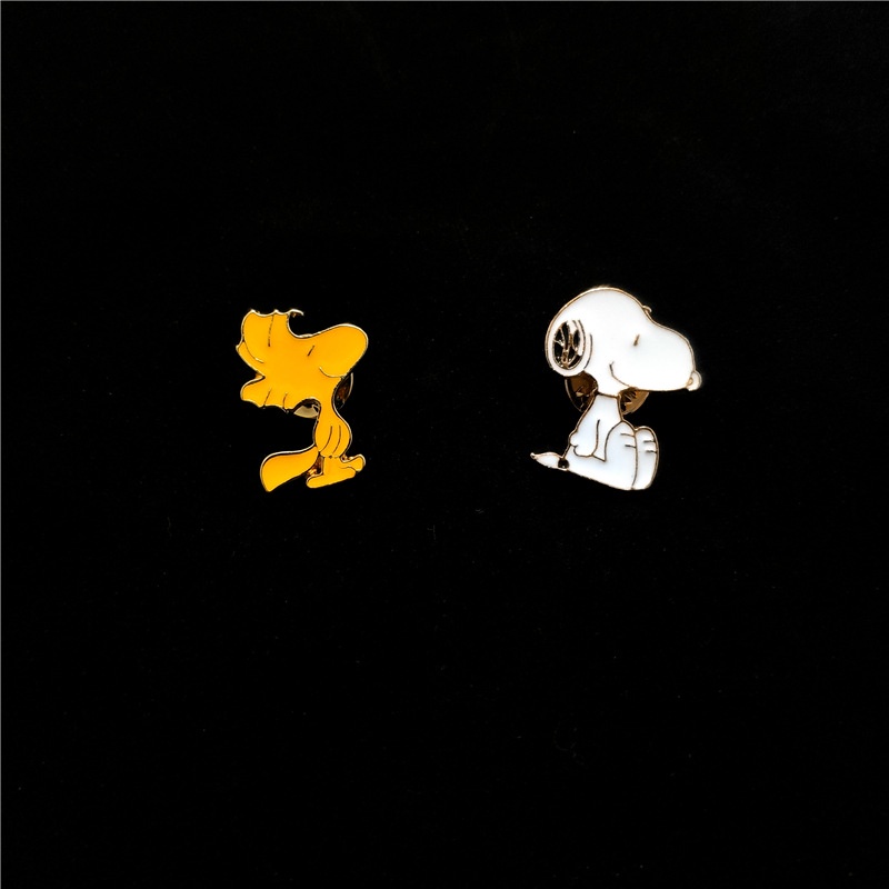 Cartoon Enamel Lapel Brooches Set, 2pcs Lovely Snoopy and Woodstock ...