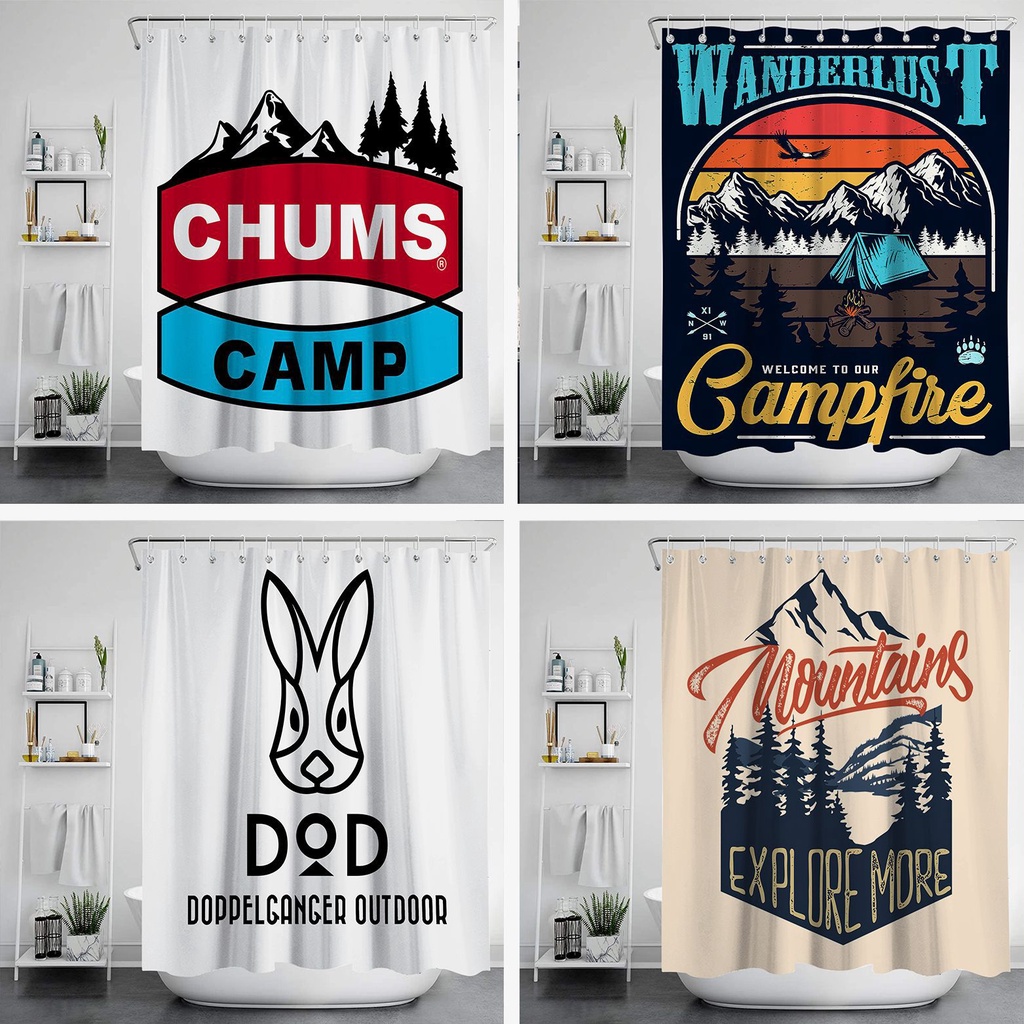 Shower Curtain Polyester Waterproof Bathroom Camping Style Partition