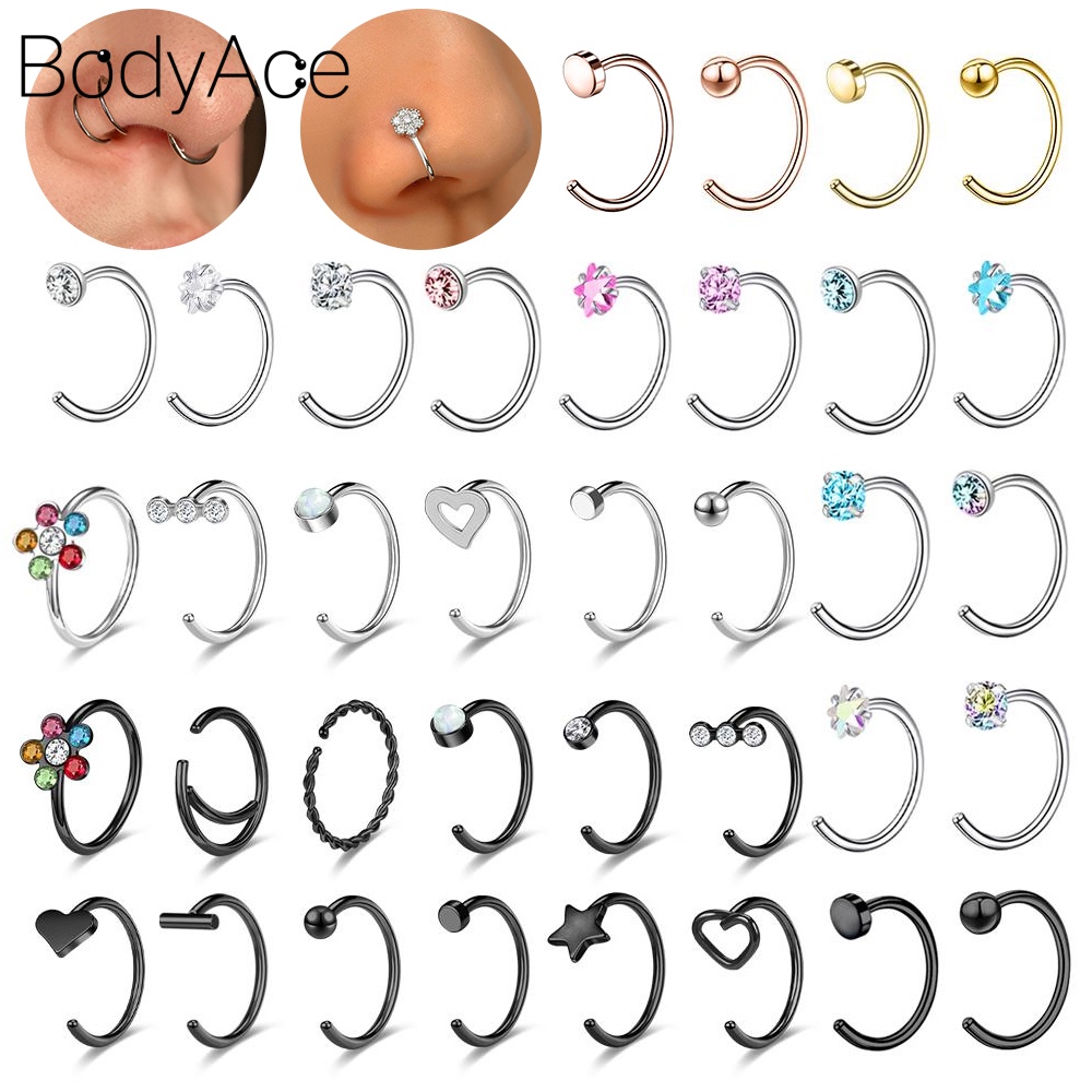 Bodyace 1 PC Flower Butterfly Stainless Steel Nose Piercing C-shape ...