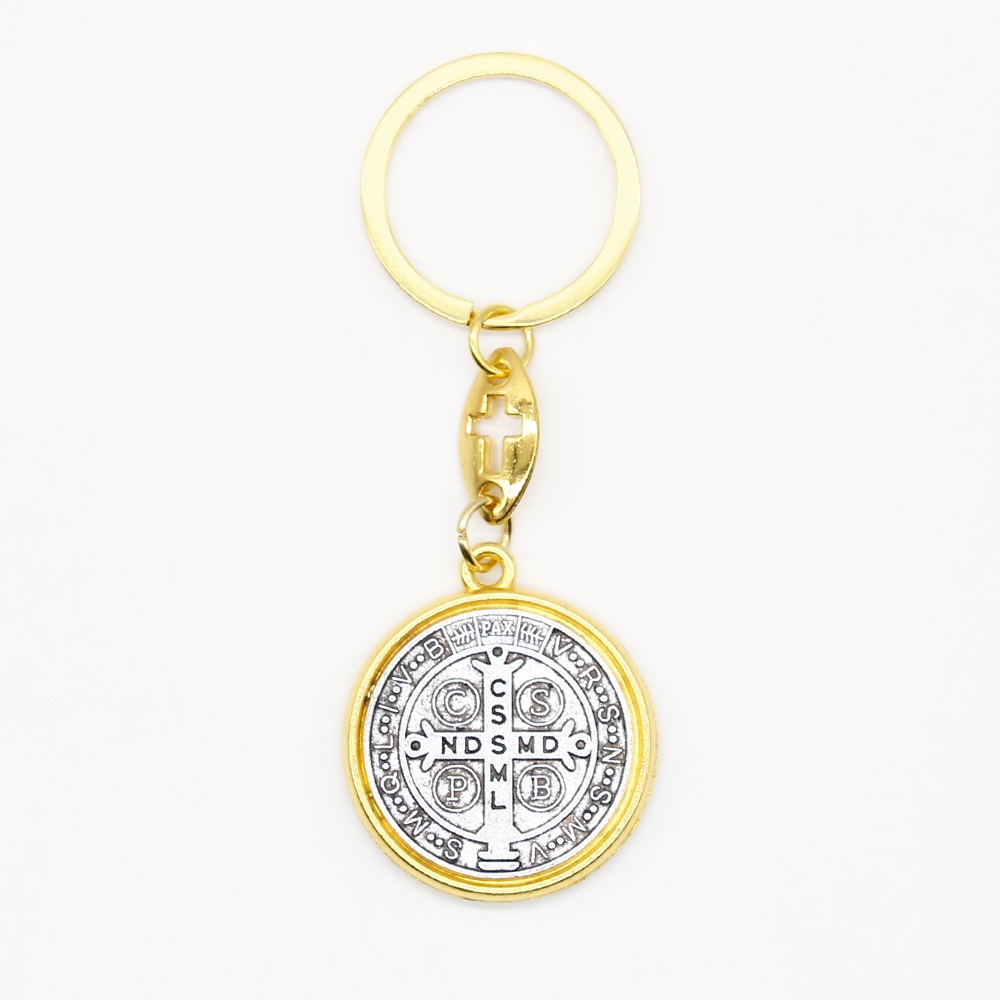 St Benedict Medal Keychain Catholic - Gold, Silver-plated Metal ...