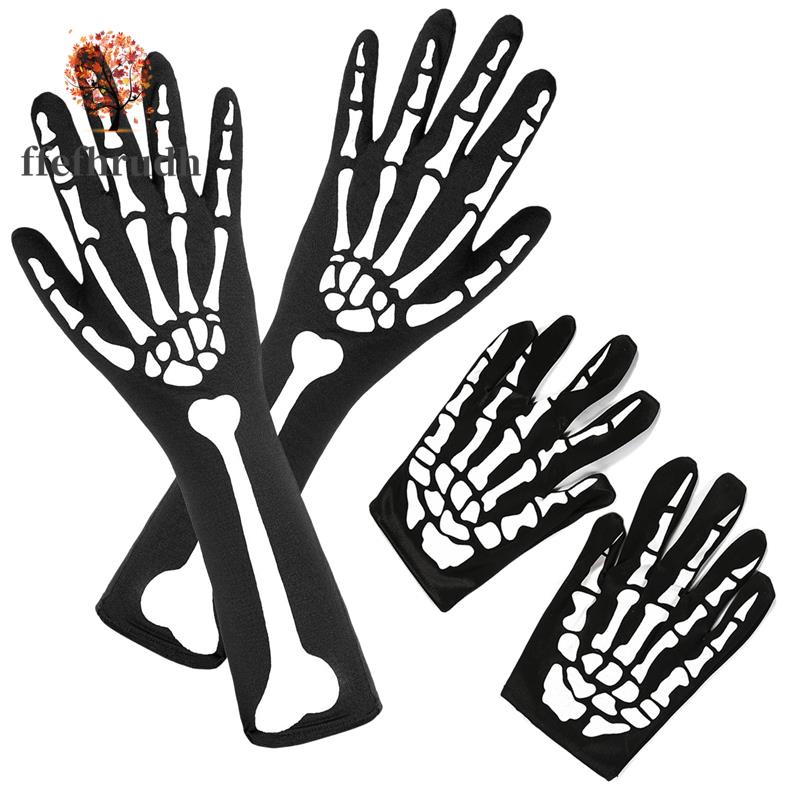 2 Pairs Halloween Skeleton Gloves with Skeleton Arm Sleeve Full Finger ...