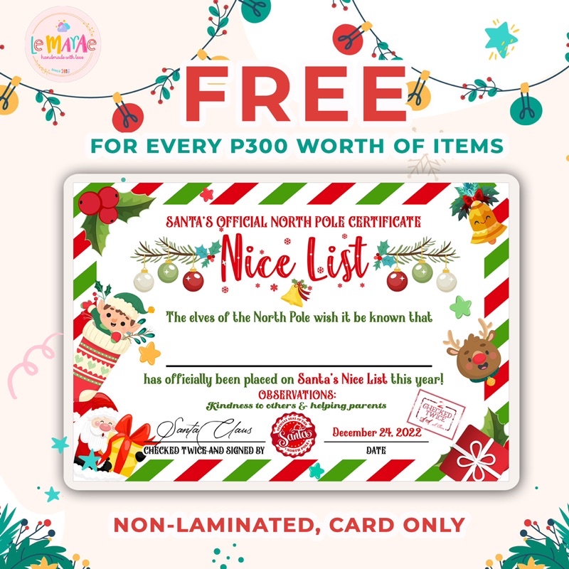 FREEBIE NICE LIST CERTIFICATE FROM SANTA | Shopee Philippines