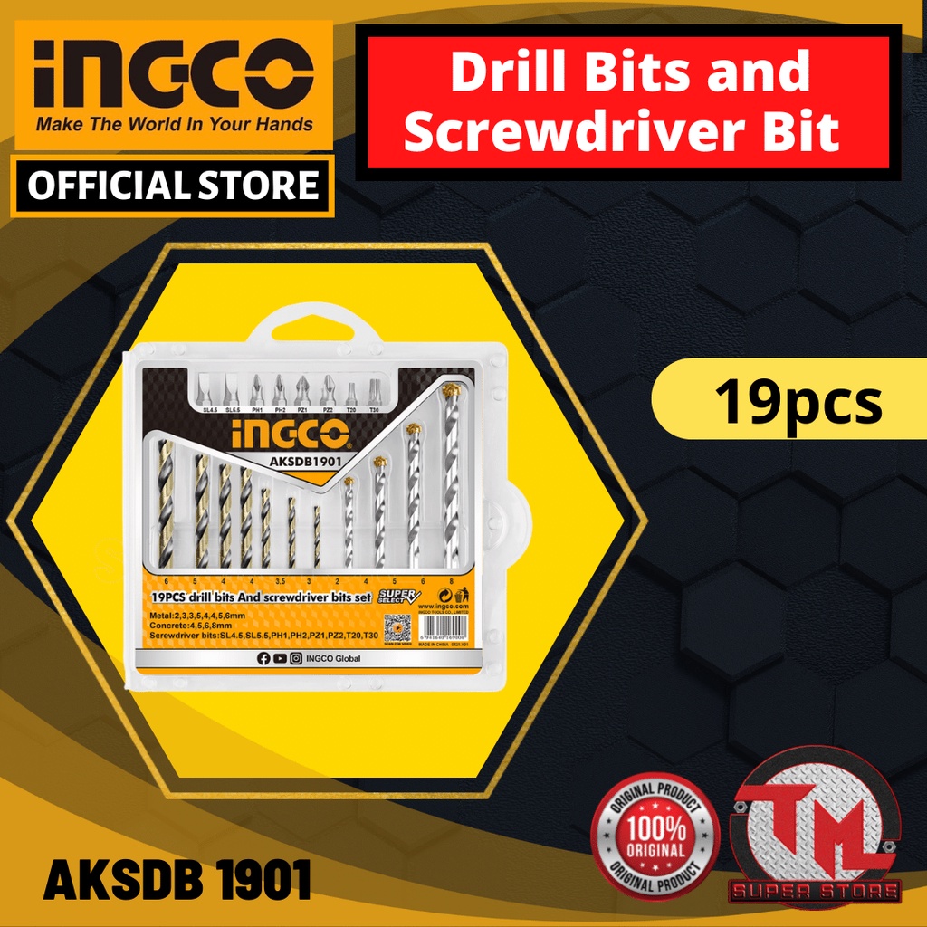 INGCO Drill Bit and Screwdriver bits set 19pcs AKSDB 1901 • Tm ss | Shopee Philippines