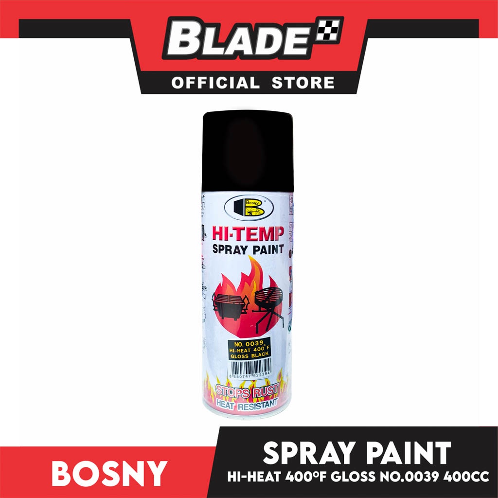Bosny Hi-Temp Spray Paint No. 0039 Hi-Heat 400F Gloss Black, Stops Rust ...