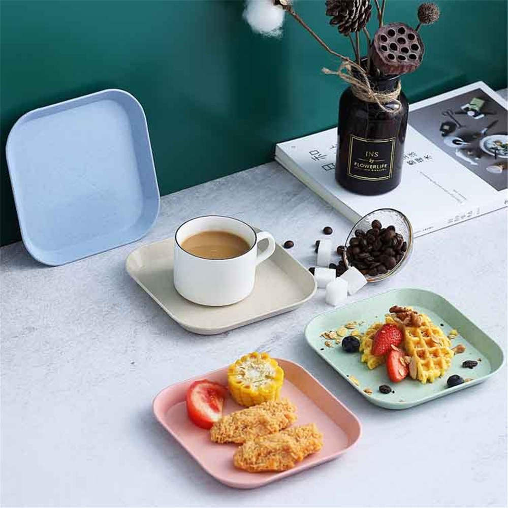 Wheat Straw Square Plate Disk Dessert Plate Fruit Plastic Food Tray ...