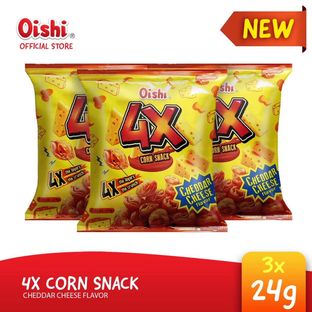 Oishi 4X Corn Snack Cheddar Cheese Flavor 24G x3 | Shopee Philippines