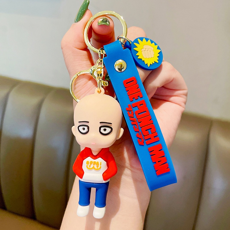 ONE PUNCH-MAN Saitama Keychain Genos KeyRing Rubber Small Pendant Gift ...