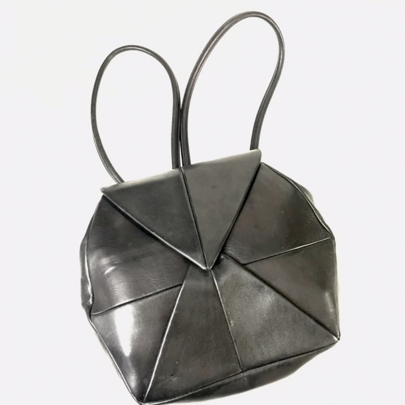 Origami Leather Backpack (Black) | Shopee Philippines