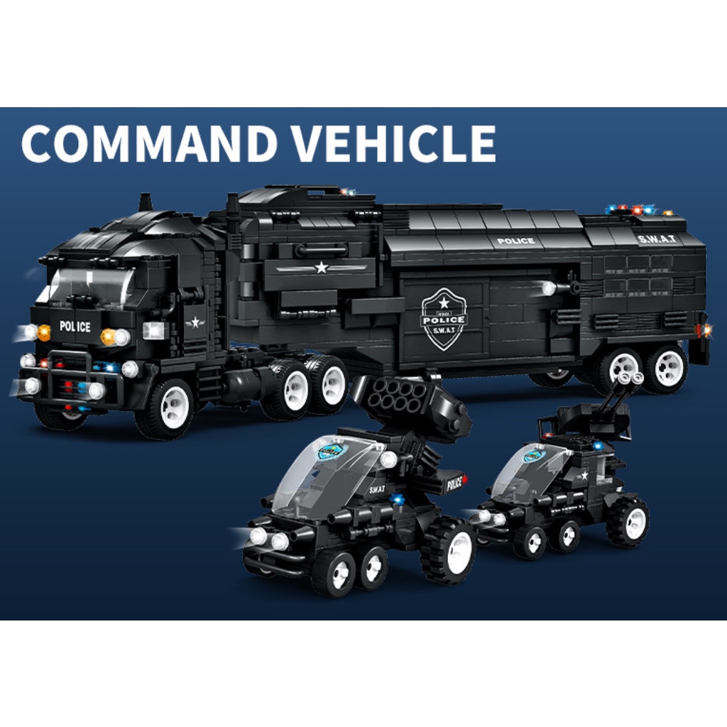1413PCS MOC SWAT Command Truck Vehicle Model Toy Building Block Brick ...