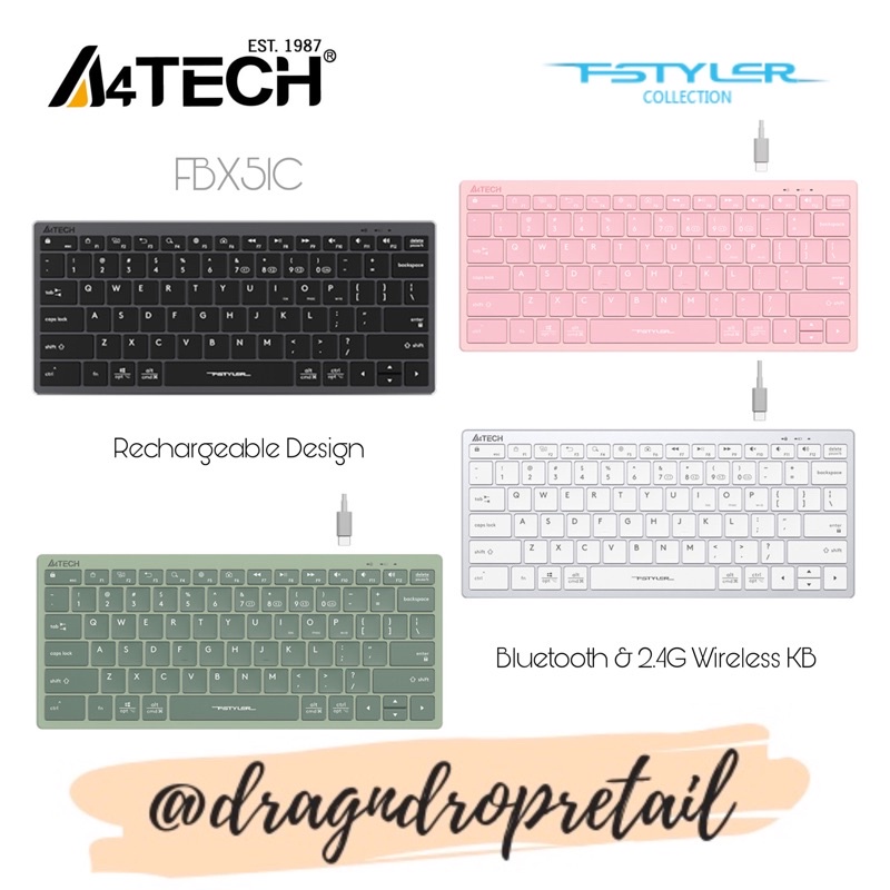 A4TECH FSTYLER FBX51C Rechargeable Bluetooth & 2.4G Wireless Compact Mini Keyboard | Shopee ...