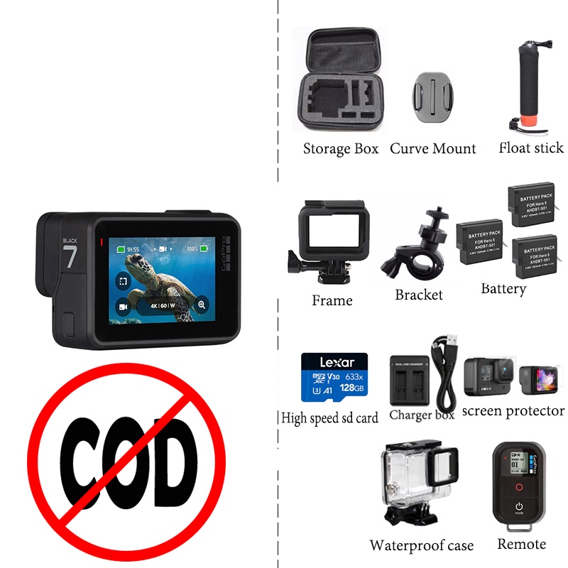 Action Camera For GoPro Hero 7 Black Dual Screen 4K 60FPS 2nd Hand ...