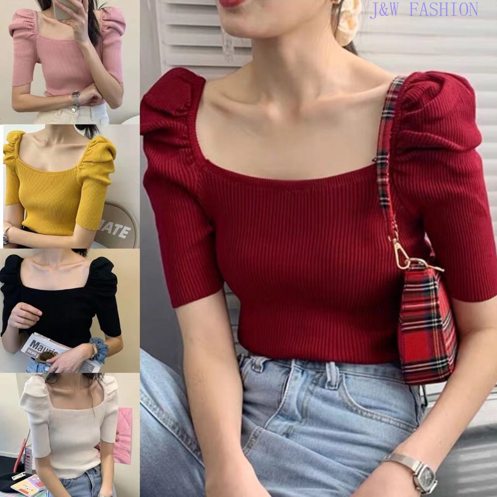 V Neck Knitted Blouse Plus Size Womens Summer Korean Style Round Neck