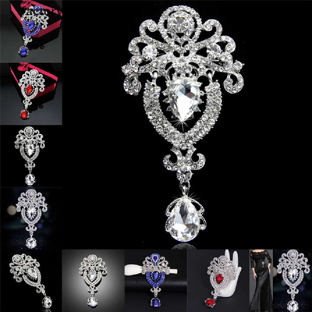 FCPH Silver Large Flower Bridal Brooch Rhinestone Crystal Diamante ...