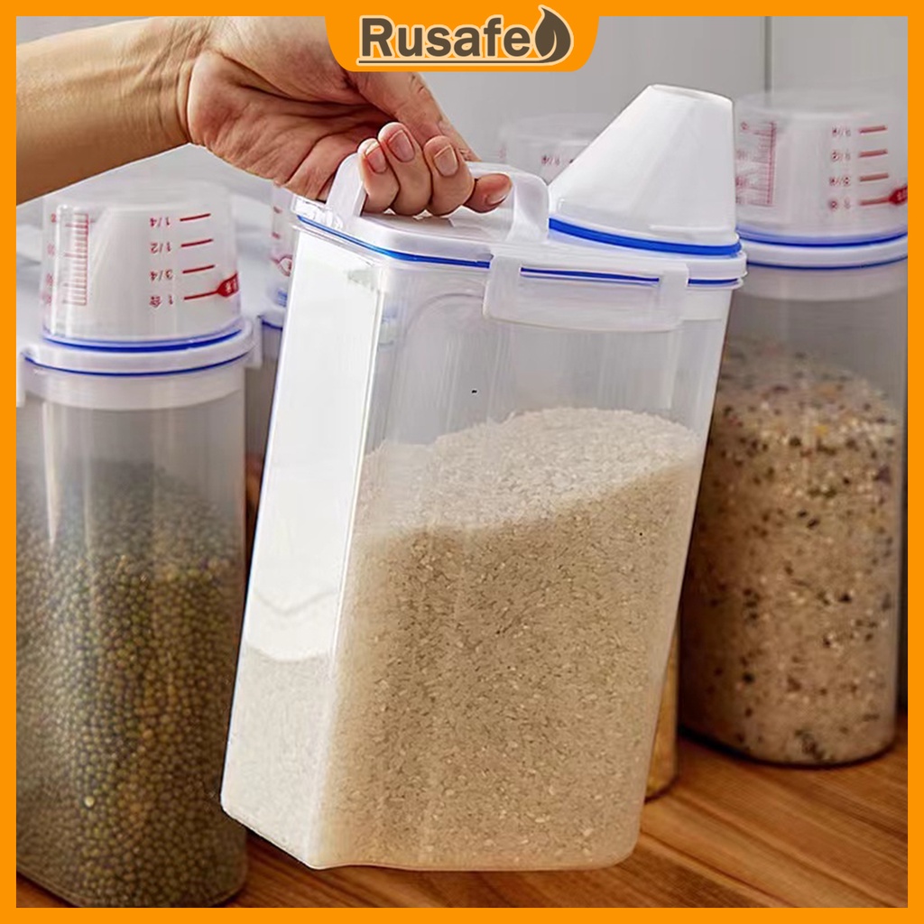 Plastic Rice Storage Box With Portable Measuring Cup Sealed Rice Drum ...