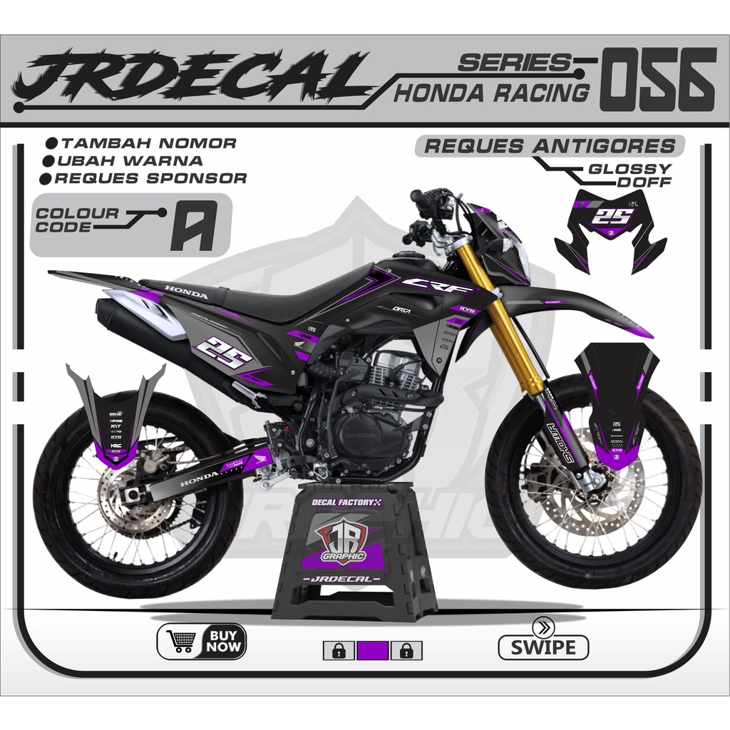 HITAM Newest Cool Black CRF Sticker DECAL - SUPERMOTO CRF Sticker ...