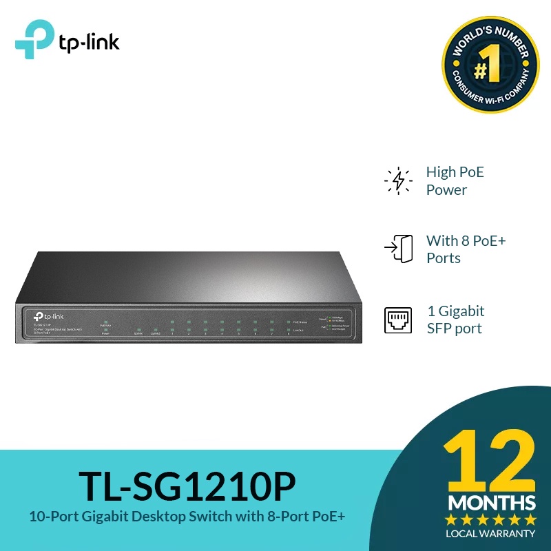 TP-Link SG1210P 10-port gigabit desktop switch with 8-port POE | Shopee ...