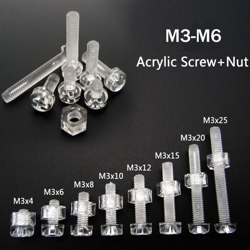 25sets M3-M4-M5-M6 Acrylic Clear Plastic Nylon Round Phillips Head ...