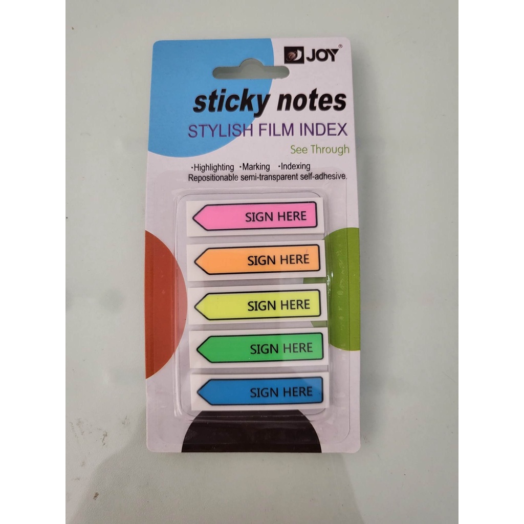 Joy Sticky Notes Stylish Film Index PET 5 in 1 Sign Here Arrow Flag ...
