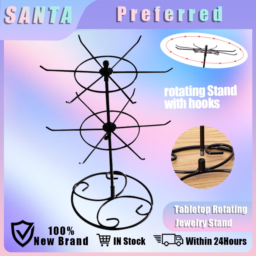 2 layer Rotating rack for Necklace jewelry display with hooks Metal ...