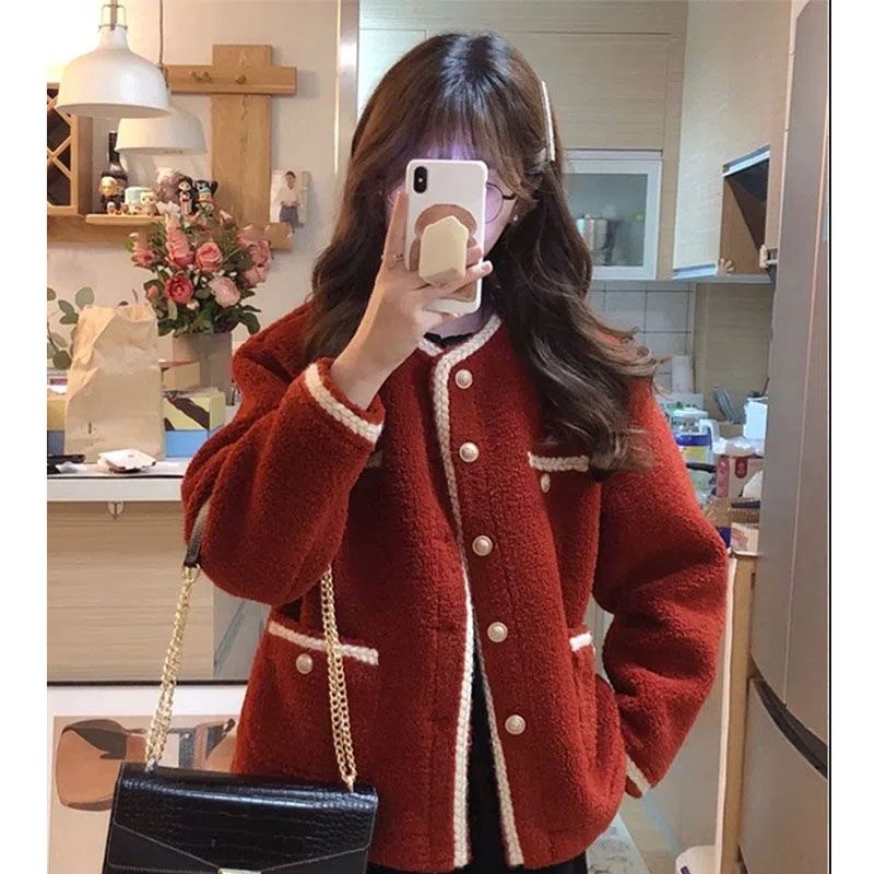 Xiaoxiang Style Red Jacket Women Autumn Winter French High-End Fur One ...