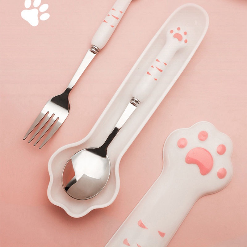 Stainless Steel Cartoon Cat's Claw Spoon Fork Cutlery Set | Shopee ...