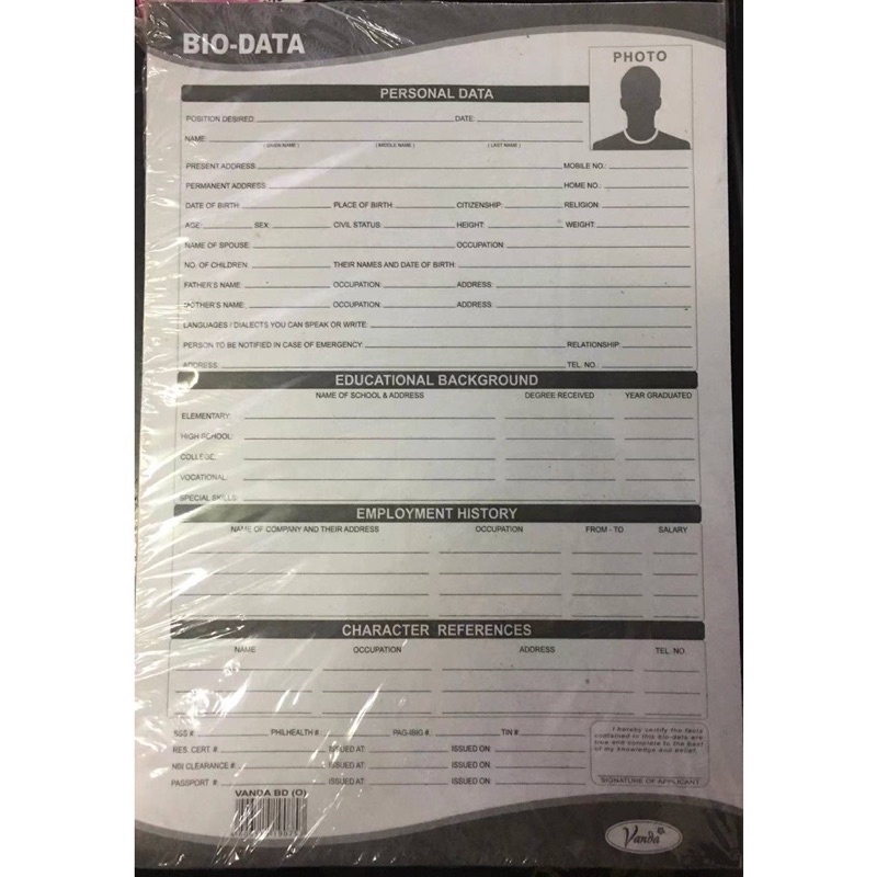 Biodata High Quality Paper Sold by rem(500pcs) or 1 pad(100pcs ...