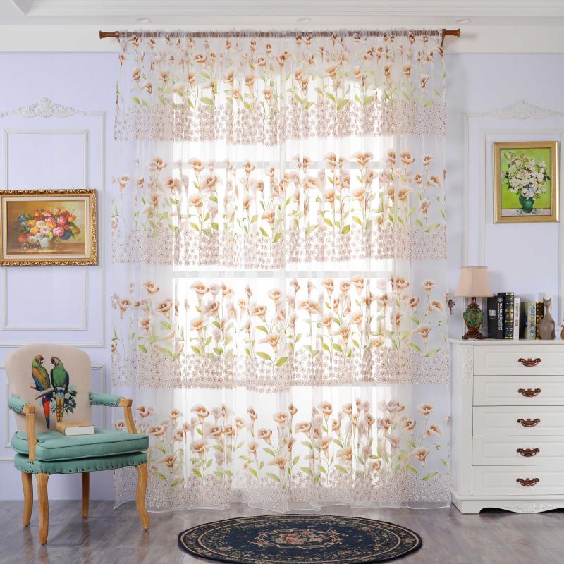 Lovely fashion pastoral style tulip flower pattern lace curtain 100 ...