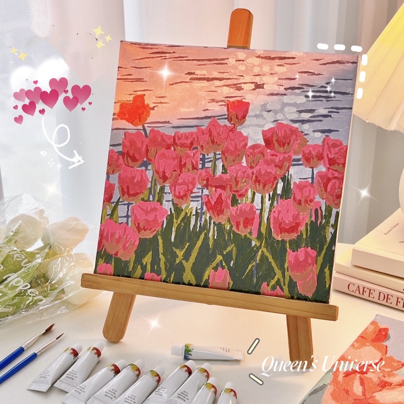 FREE Wooden Painting Rack DIY Numbers Oil Paint Set Tulips Flower ...