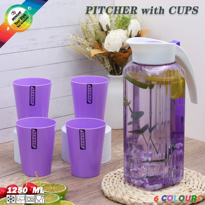 Hqc Square Classy Pitcher With Cups Drinking Handle Convenient Water ...