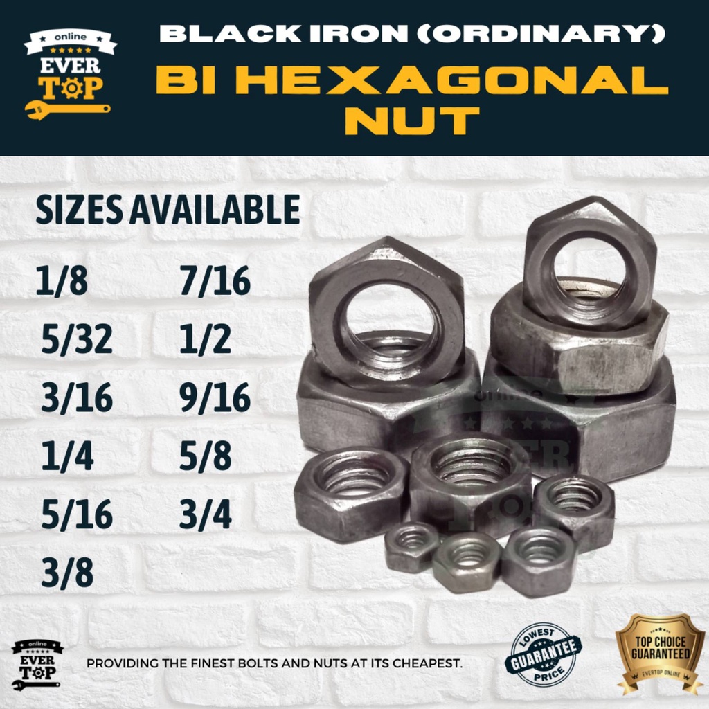 BI Hex Nut Ordinary Black Iron Hexagonal Nuts Ord. Sold Per 100/50/20 ...