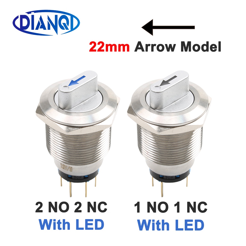 22mm Waterproof With LED single arrow push button switches rotate NO NC 2NO 2NC DPDT Latching ...