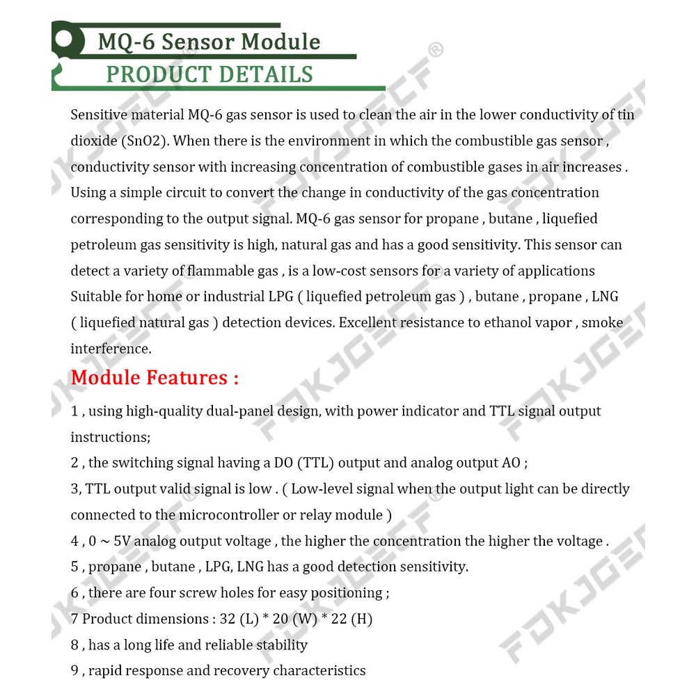 MQ-6 MQ6 LPG Gas Sensor Module Liquefied Propane Iso-butane Butane ...