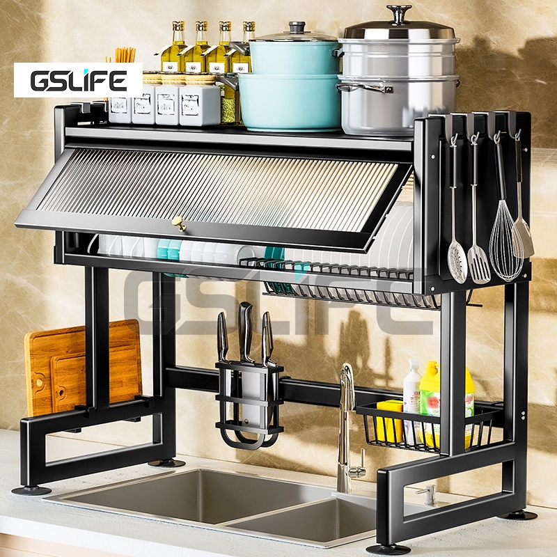 GSLife Dish Rack With Cover | 2-Tier Kitchen Organizer Over-Sink ...