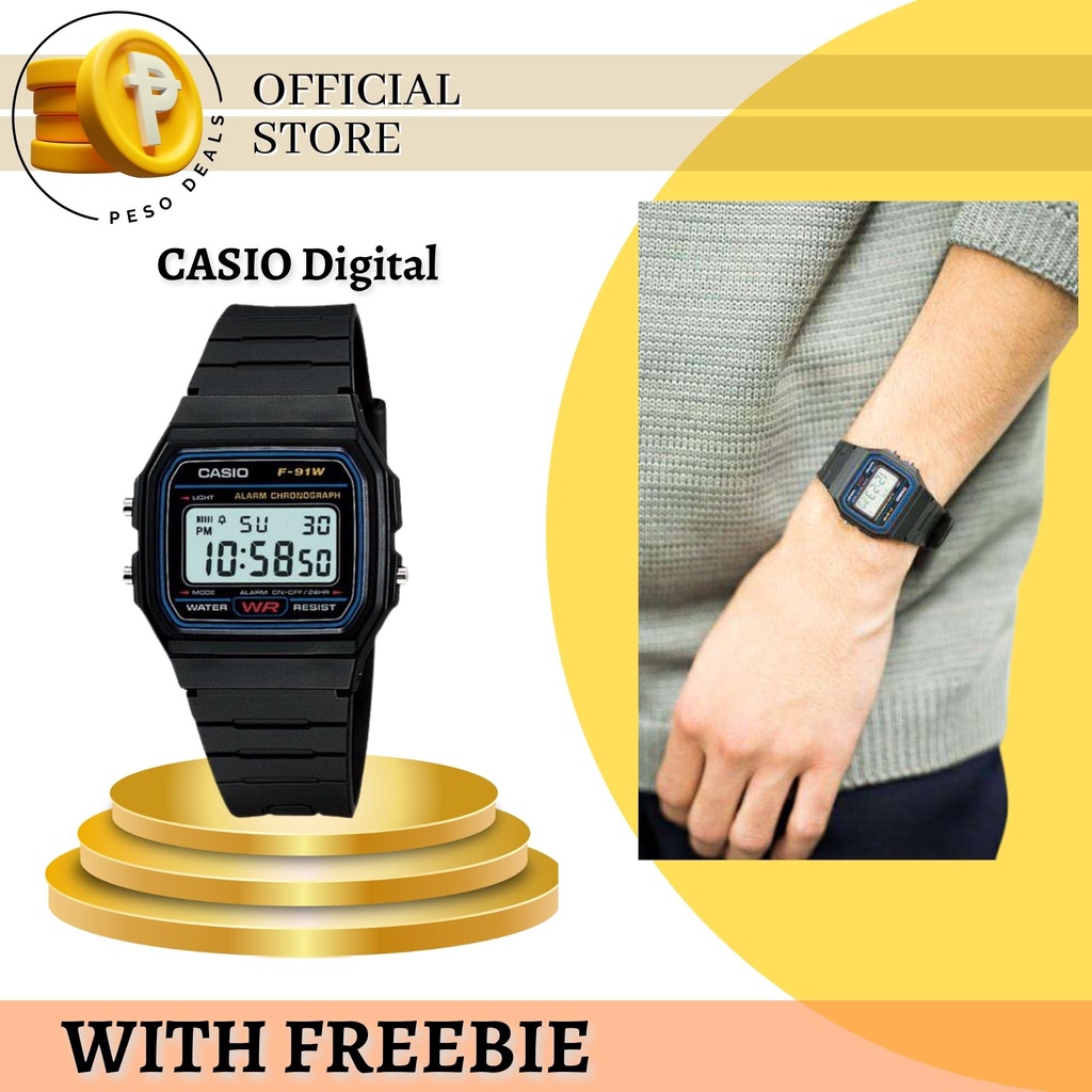 Casio Digital F91W All Black Alarm Chrono Water Resist Resin Strap ...