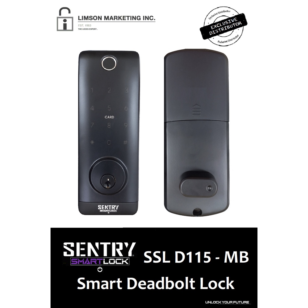 Sentry SSL D115-MB 5way Smart Deadbolt Door Lock Matte Black with 3pcs RF ID Card and 2pcs Keys ...
