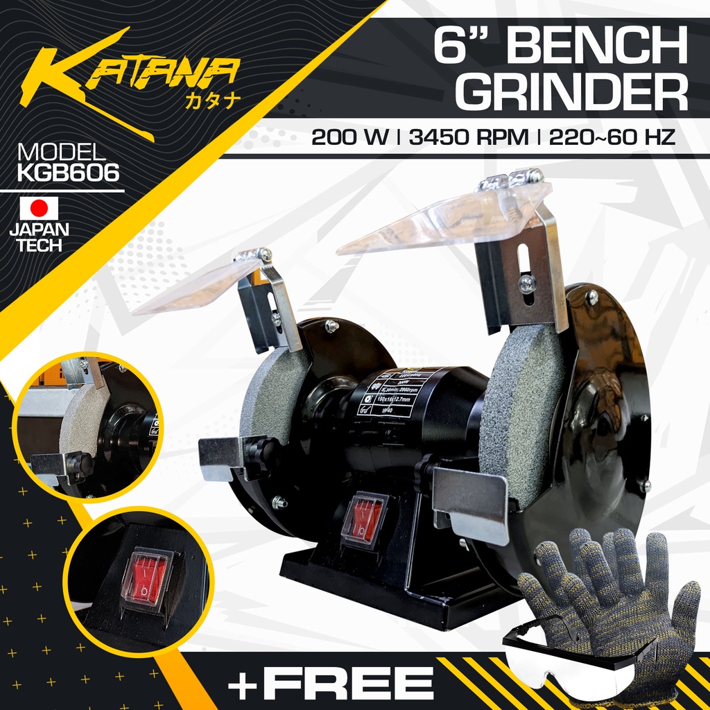 KATANA Japan Tech Industrial Bench Grinder 6" 200W KBG606 + FREEBIES ...