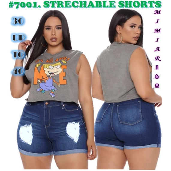 DISTRESSED BOOTY CURVY SEXY HIGHRISE SHORTS DARKBLUE STRECHABLE DENIM MAONG AUGUST SHORTS (30-40 ...