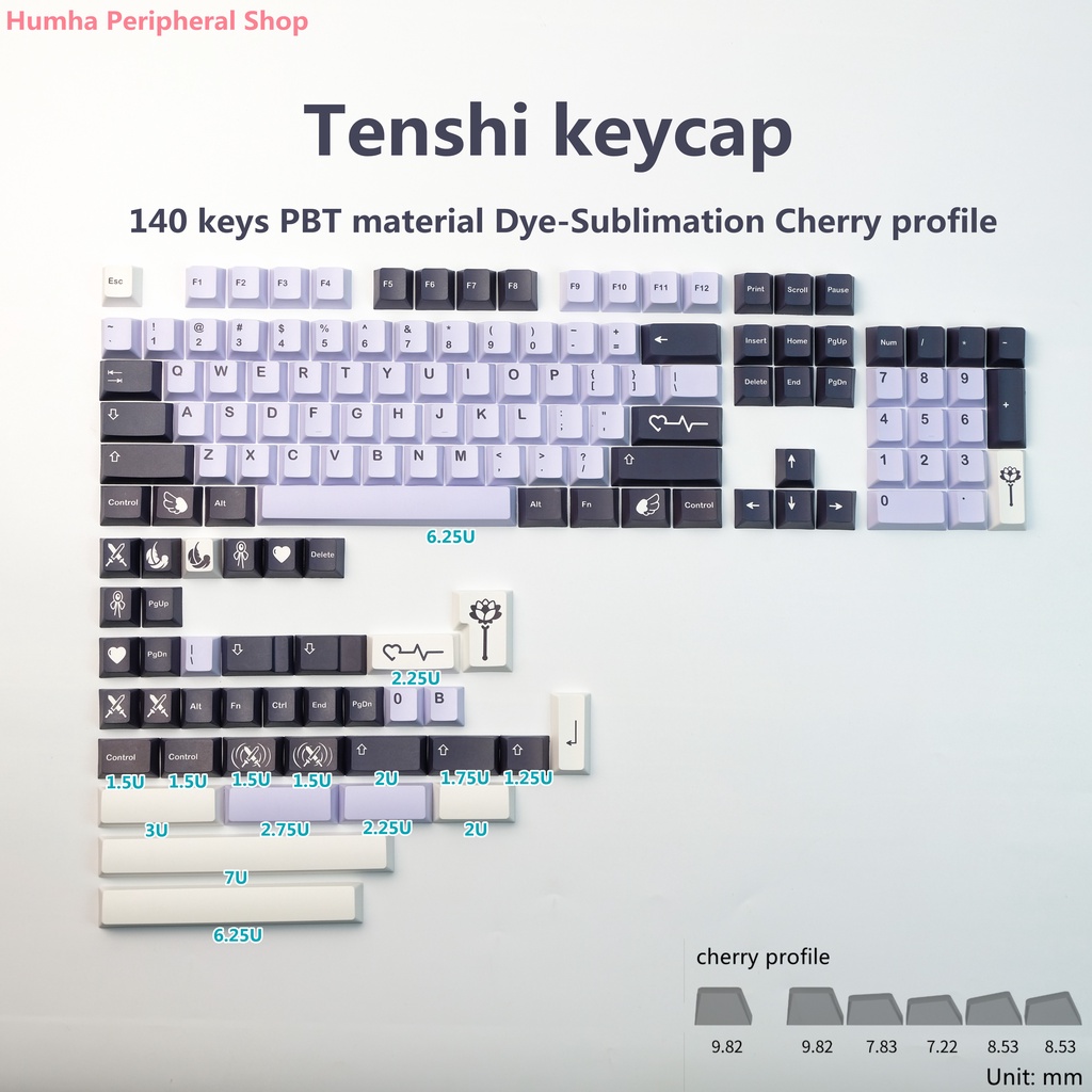 Humha Tenshi keycap 140 keys PBT material Dye-Sublimation Cherry profile Mechanical Keyboard ...
